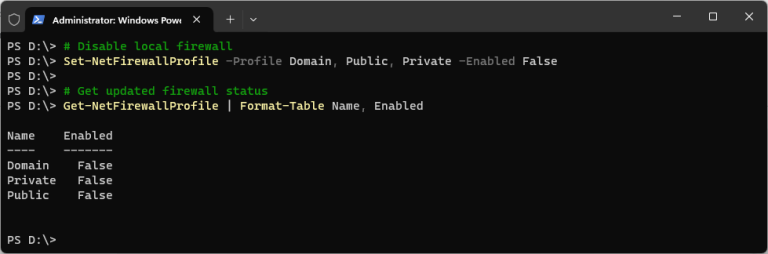 Disabling Windows Firewall with PowerShell - DBASco