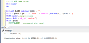 SQL Server Script: Kill All User SPIDs - DBASco