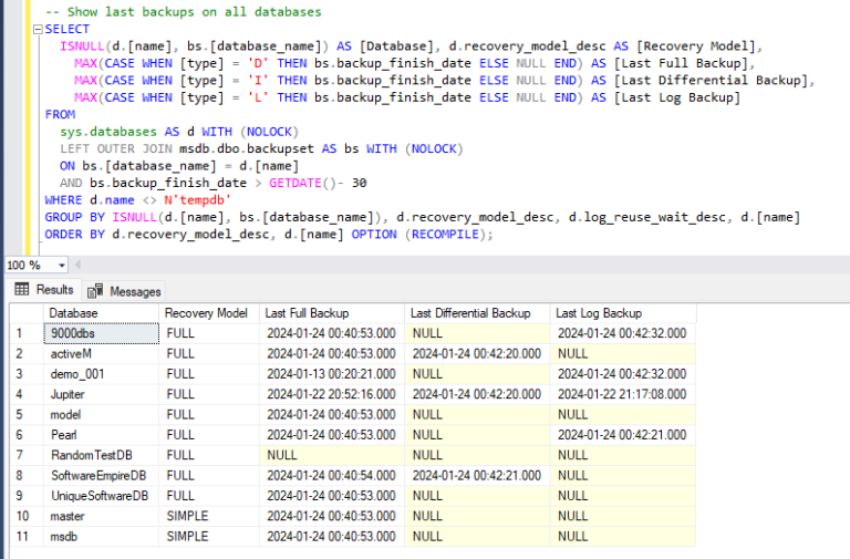 Sql Server Script Get Last Backup Dates Dbasco