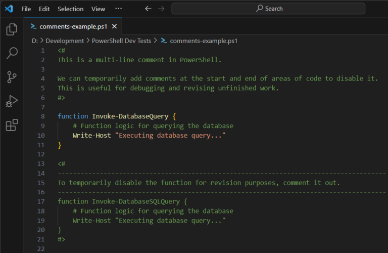 Adding Comments In Powershell Dbasco